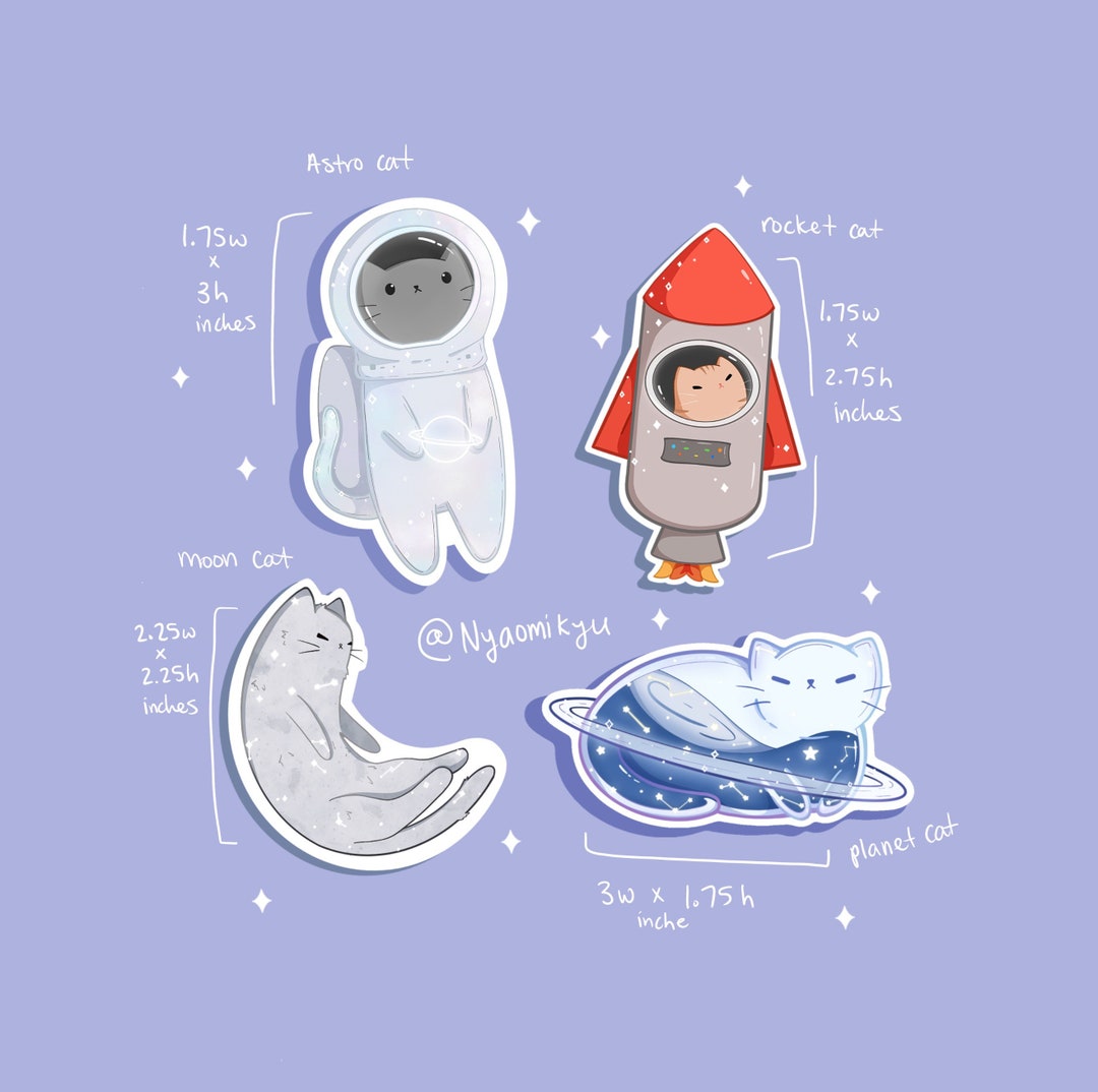 Space Cat Theme Die Cut Sticker Kawaii Stickers Aesthetic Stickers Cute ...