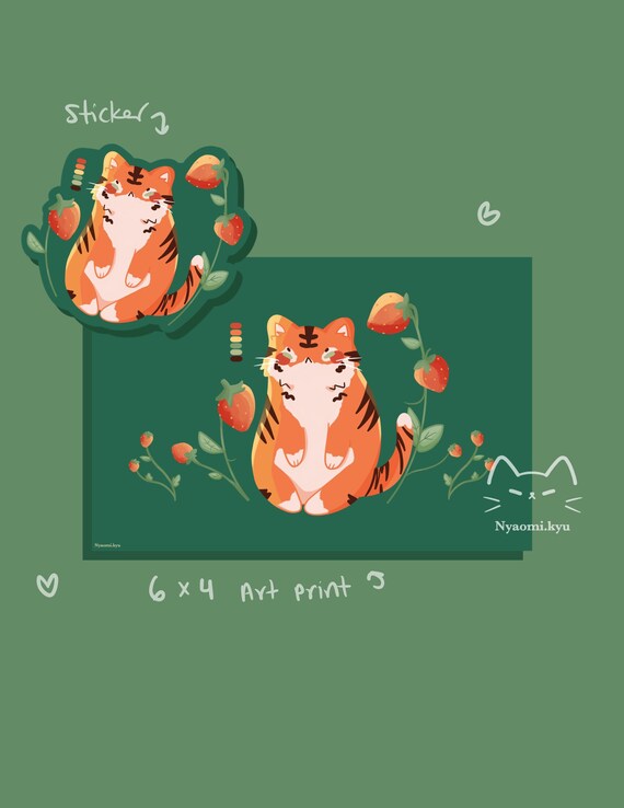 Strawberry Chonky Tiger 6x4 Mini Print And/or Waterproof - Etsy