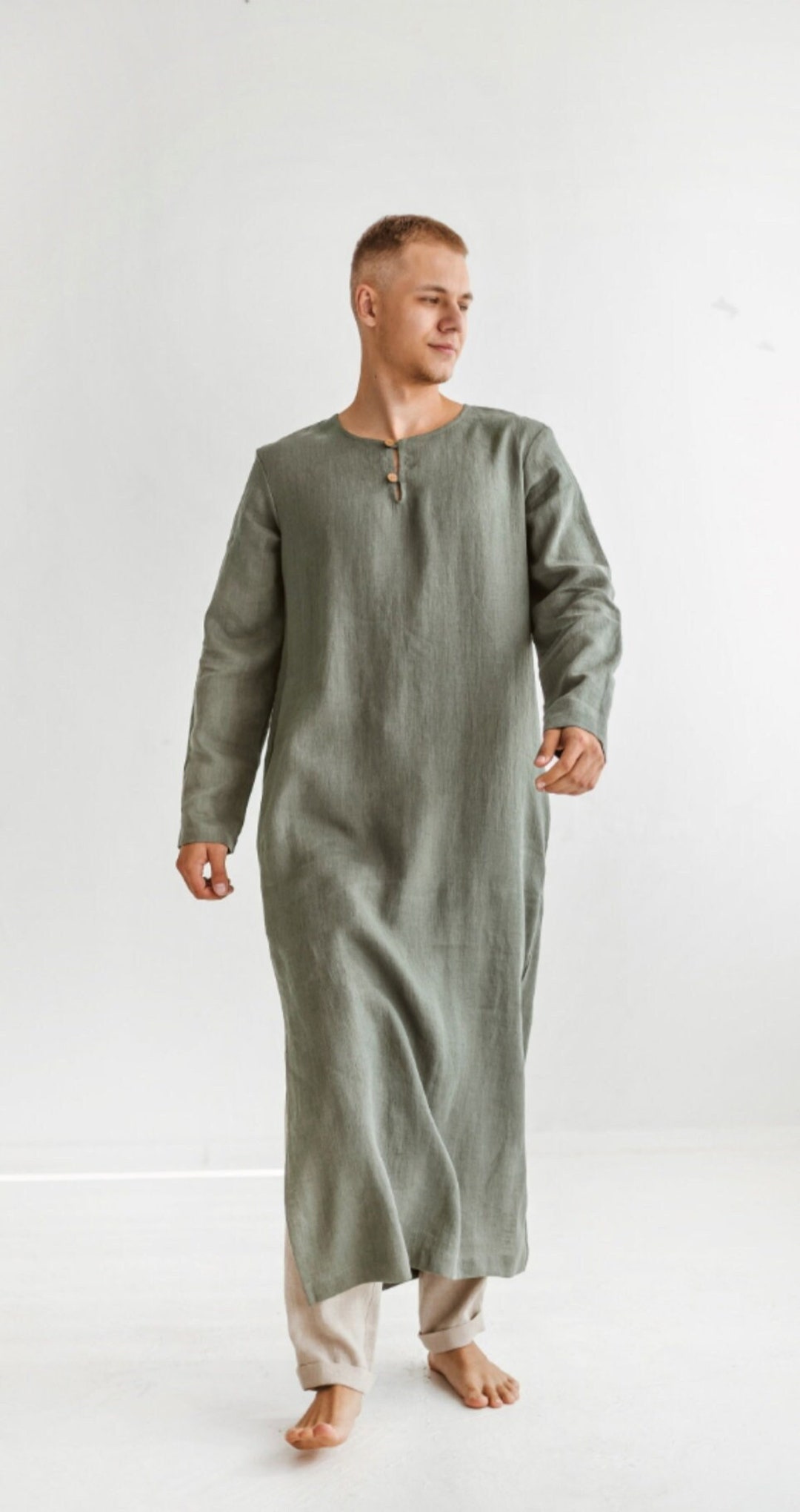 Man's Kaftan, Linen Kaftan, Men's Robe, Full Long Kaftan, Man Outfit ...