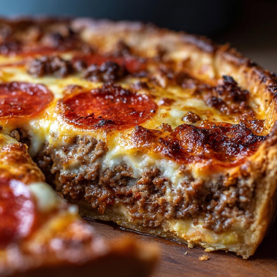 Meat Lovers Deep Dish Pie Recipe Hamburger, Sausage, Pepperoni Download ...