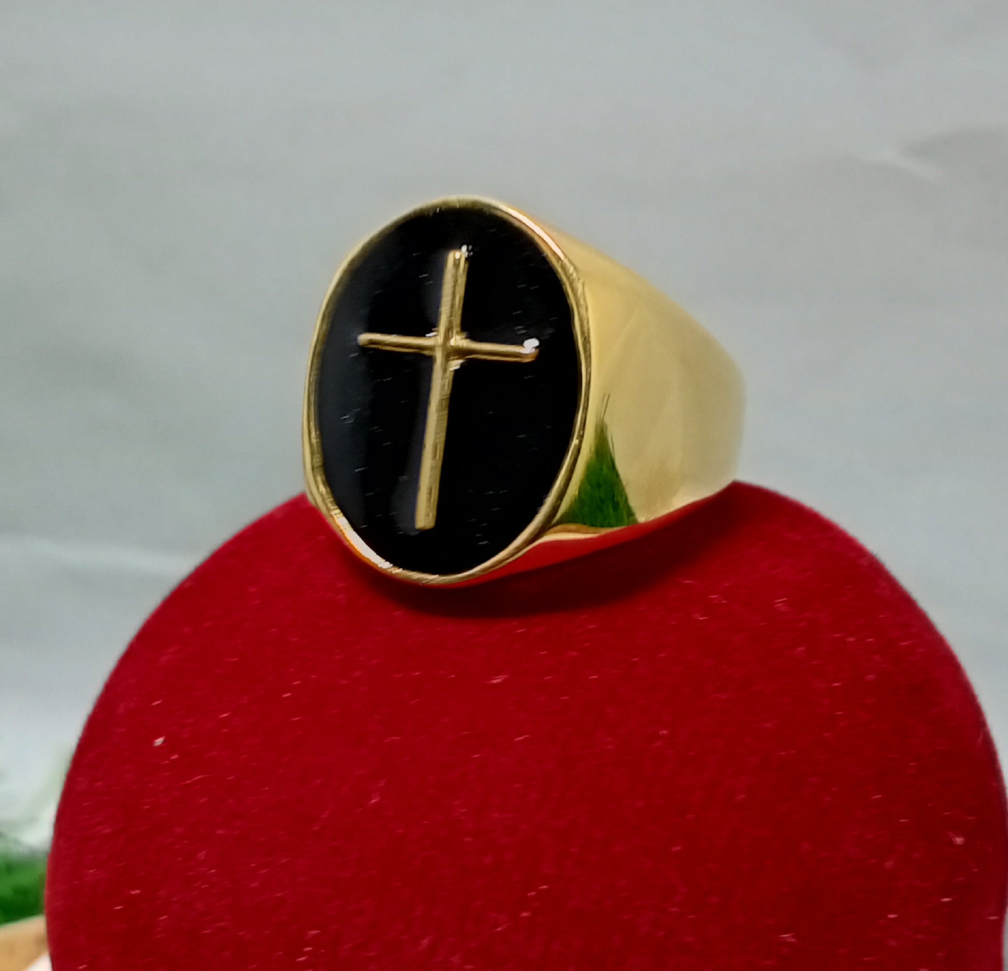 Cross Ring for Men Signet Ring 925 Silver Wide Band - Etsy