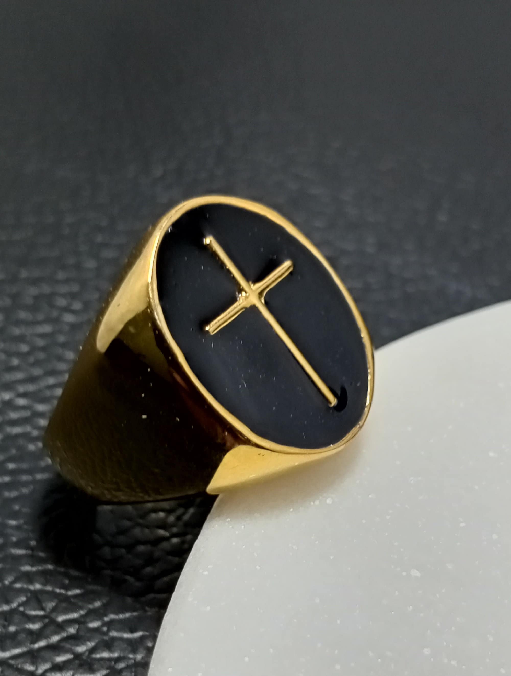 Cross Ring for Men Signet Ring 925 Silver Wide Band - Etsy
