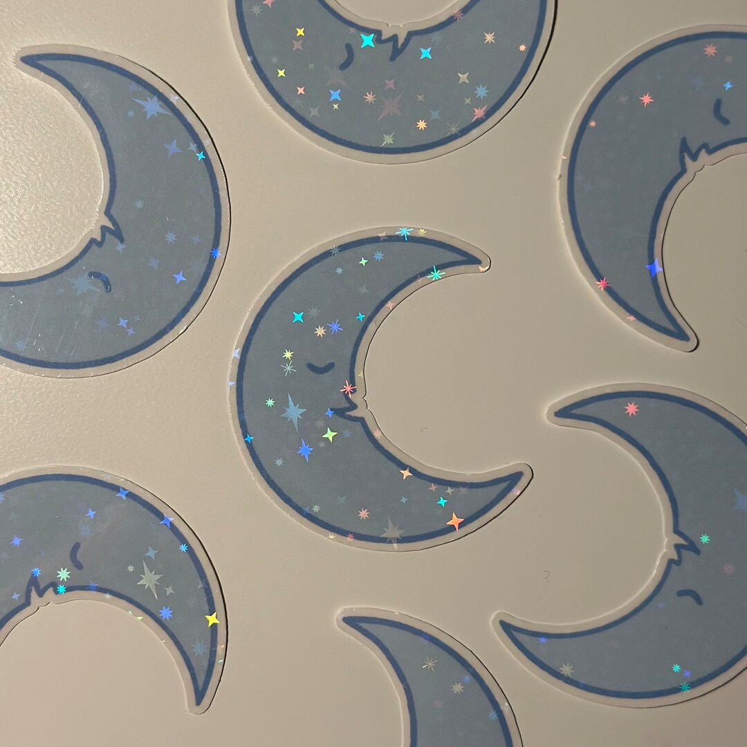 Holographic Moon Sticker | Waterproof Die-cut Laptop Decal - Etsy