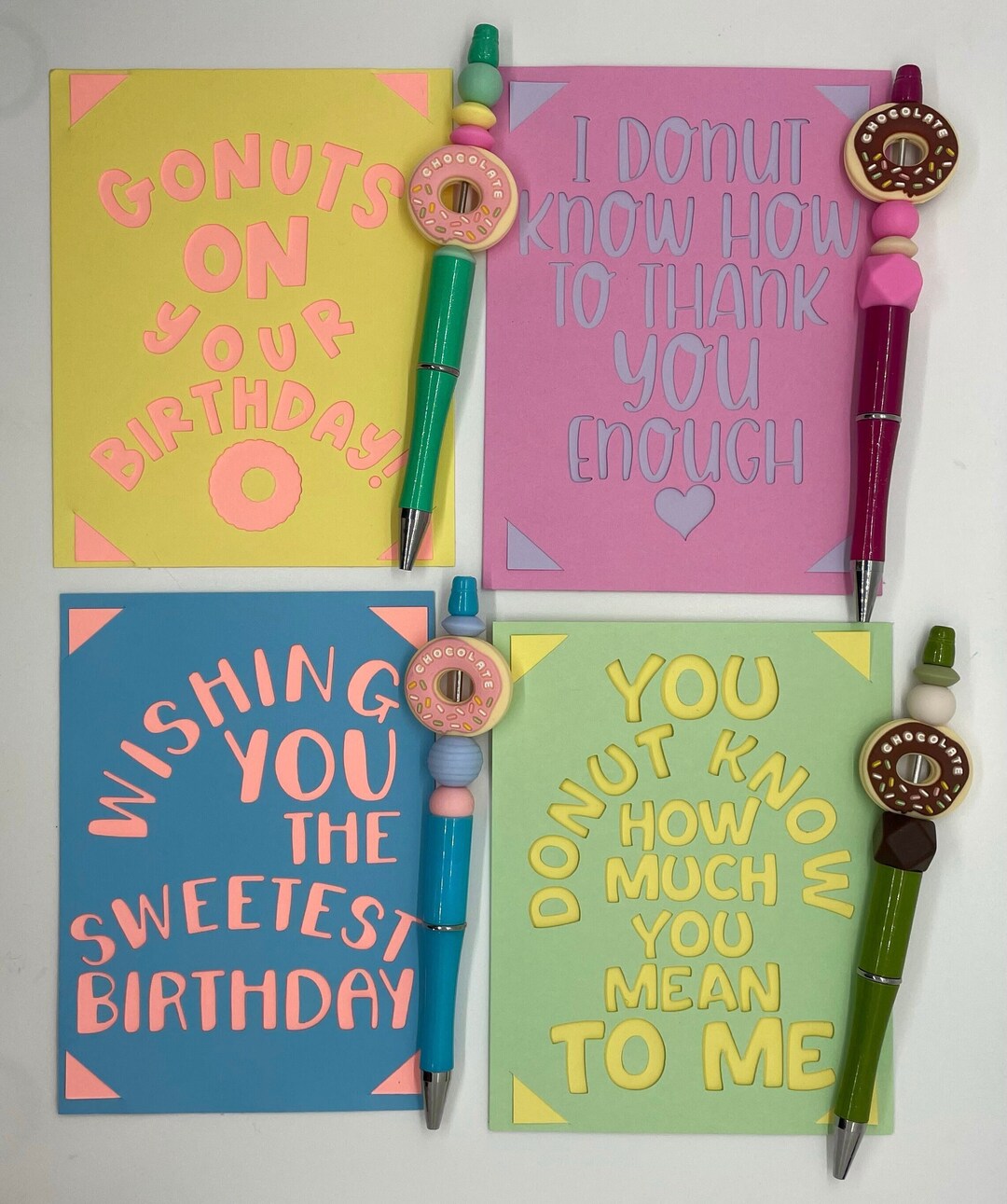 DONUT Pun Greeting Post Cards With Matching Beaded Silicone Focal Pen ...