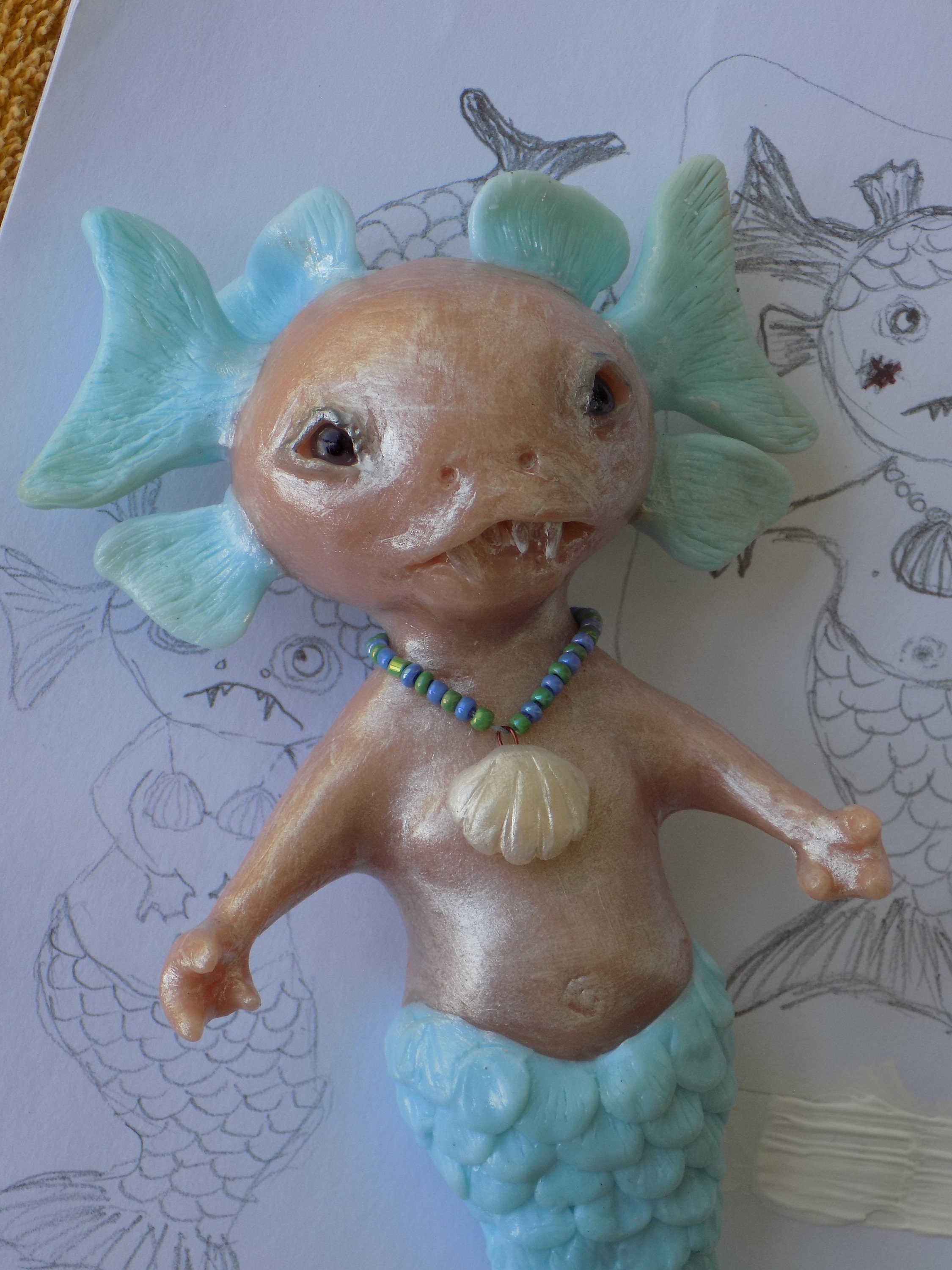 Dolls & Miniatures Axolotl mermaid mermaid art 6 polymer clay figurine ...