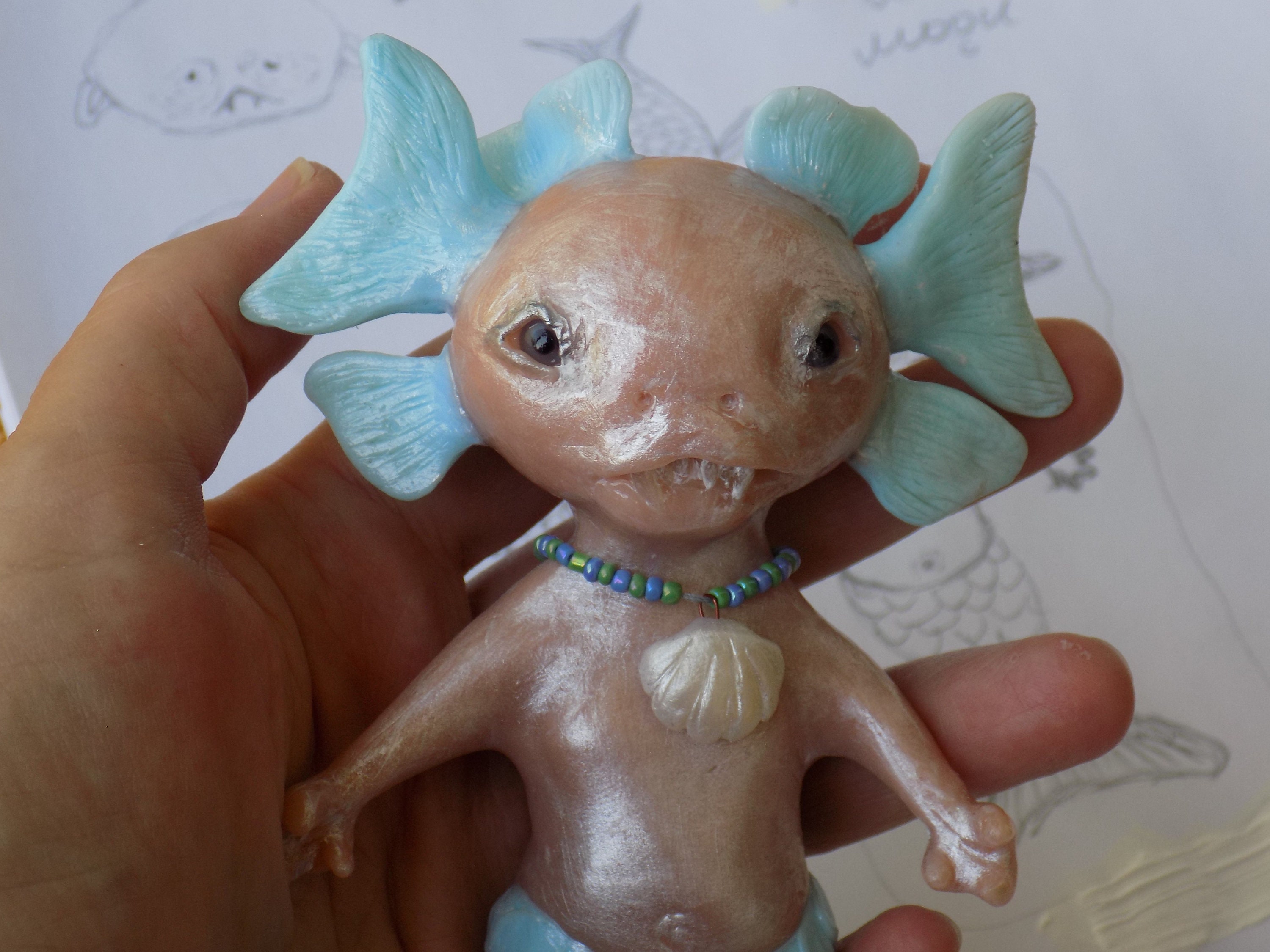 Dolls & Miniatures Axolotl mermaid mermaid art 6 polymer clay figurine ...