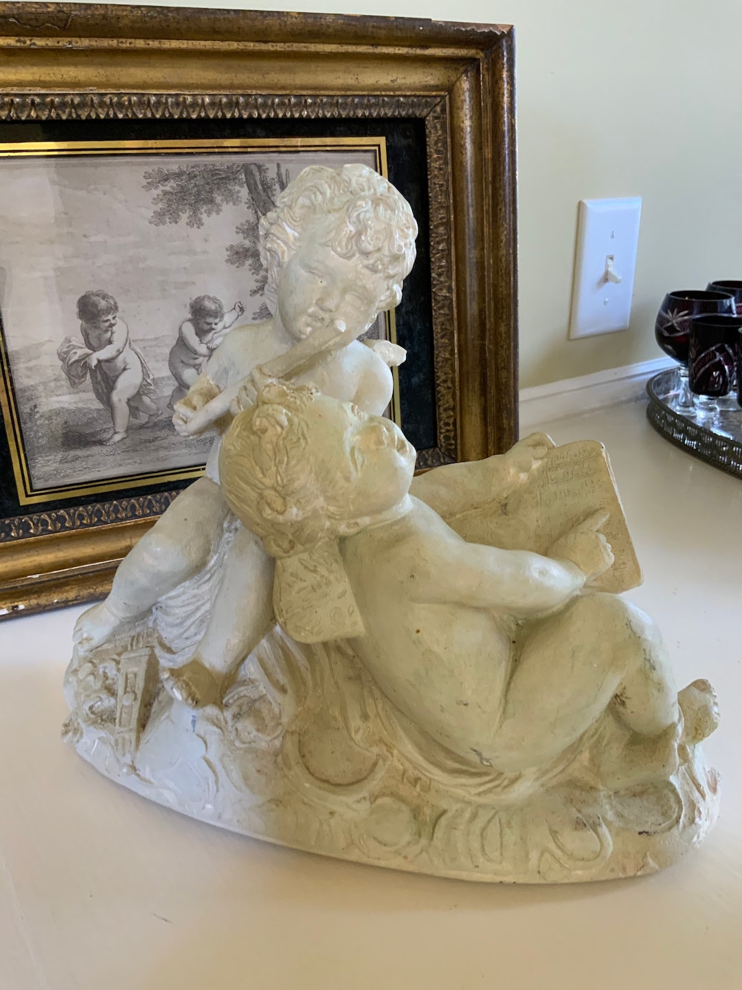 Vintage Plaster Cherubs Putti Sculpture Playing Musical Instruments ...