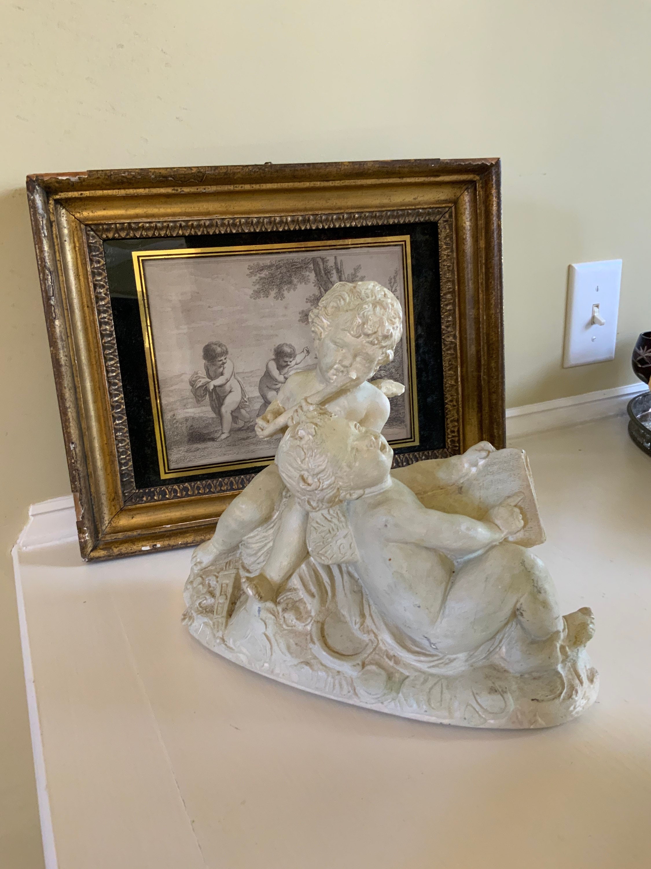 Vintage Plaster Cherubs Putti Sculpture Playing Musical Instruments ...