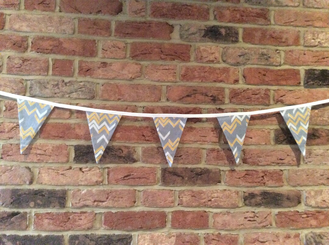 Grey, White and Yellow Chevron Print Bunting. Interior Bunting. Cotton ...