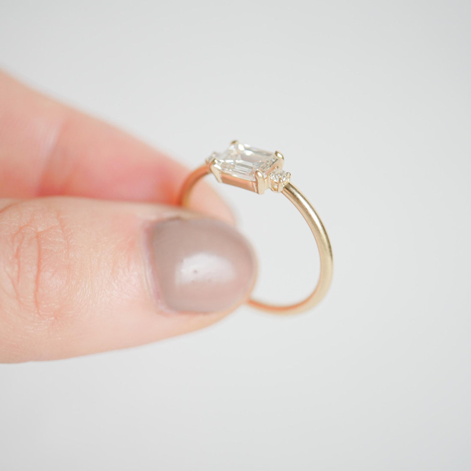 East West Diamond Ring Emerald Cut Moissanite Engagement Ring - Etsy