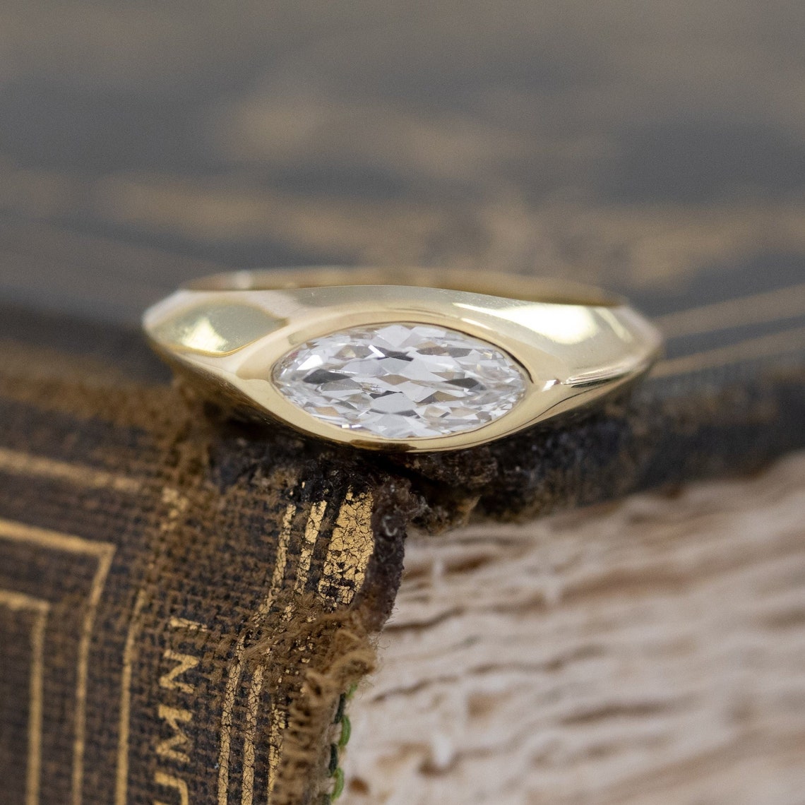 East West Marquise Engagement Ring 14K Yellow Gold Anniversary - Etsy