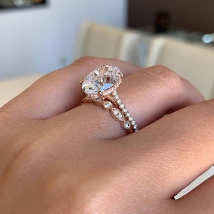 14K Rose Gold Wedding Ring Set Oval Moissanite Engagement Ring Diamond ...