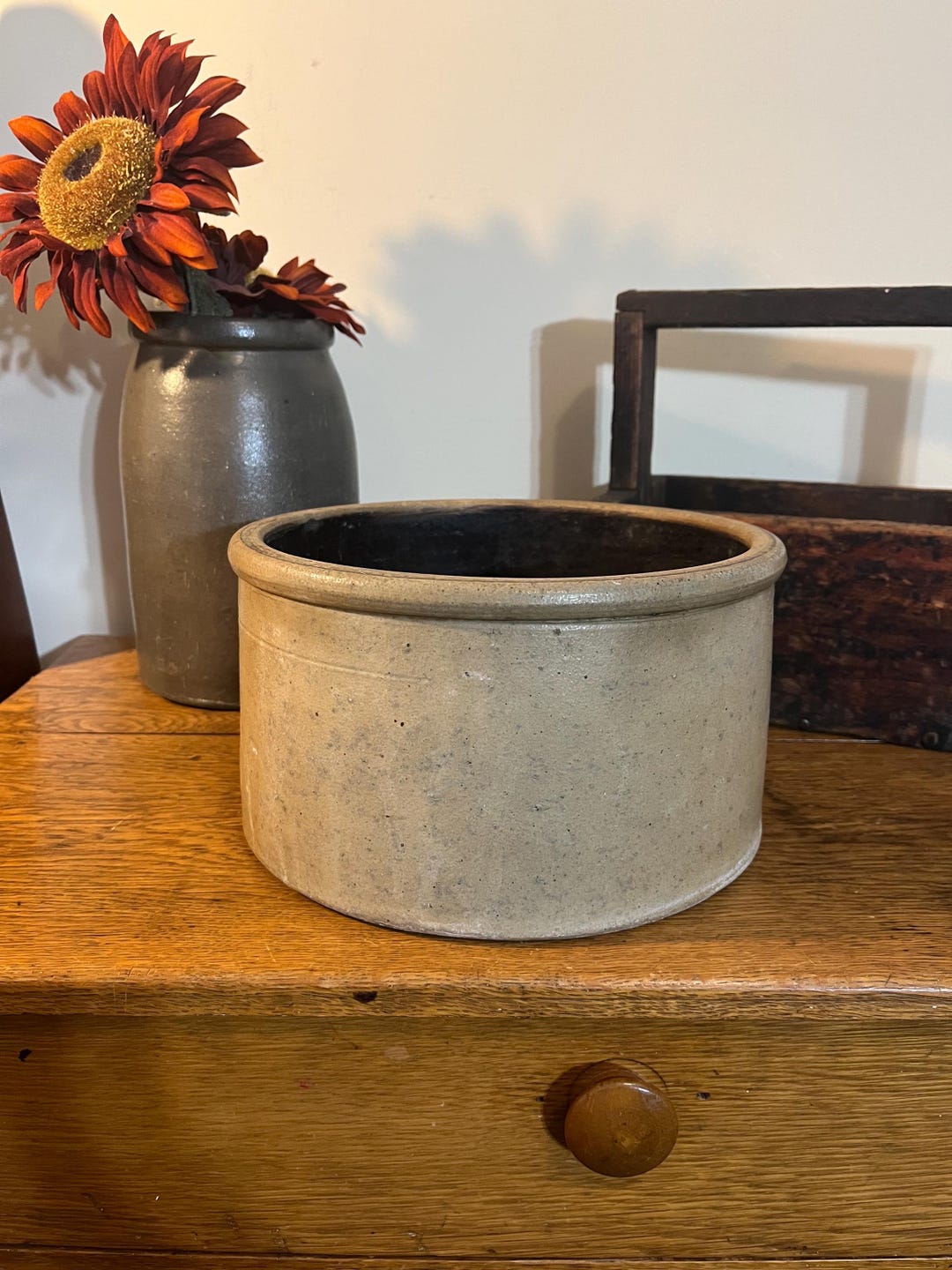 Antique Large Round Stoneware Crock - Etsy