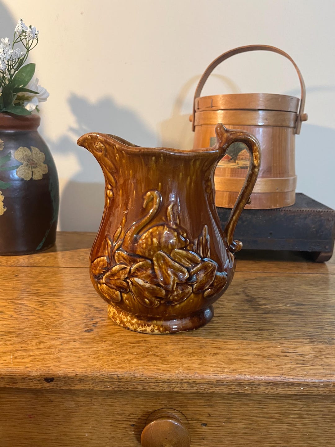 Antique Bennington Rockingham Glazed Pitcher - Etsy