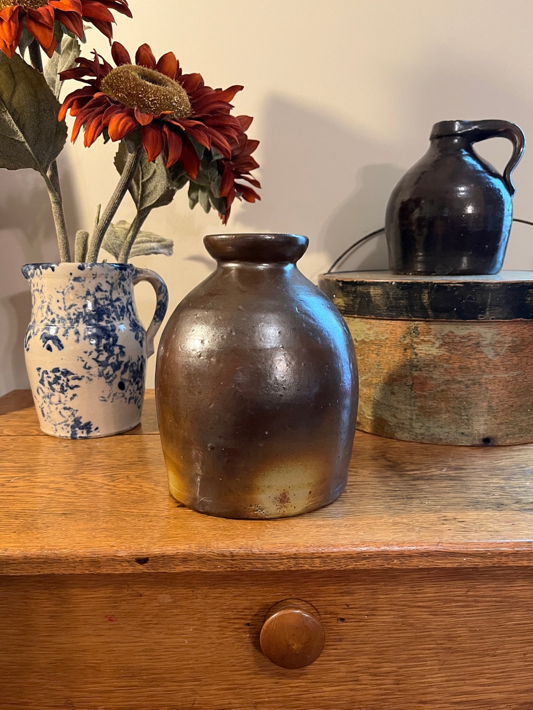 Antique Brown Stoneware Crock - Etsy