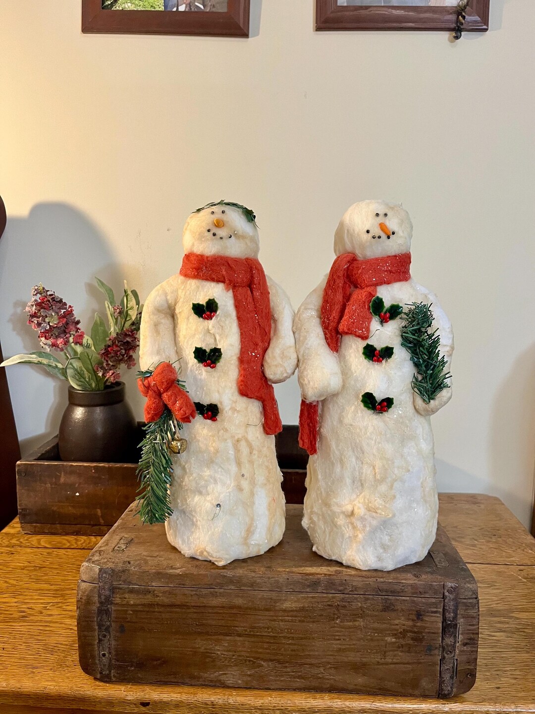 2 Vintage Hand Made Cotton Snowmen - Etsy