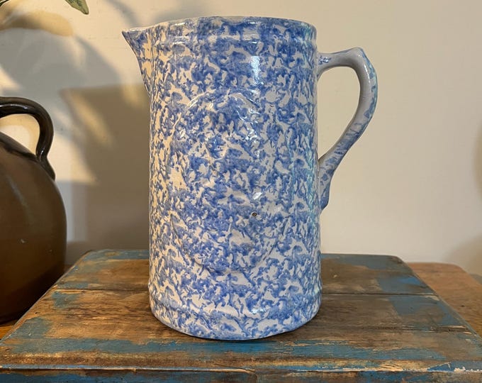 Large Antique Spongeware Pitcher With Raised Design - Etsy