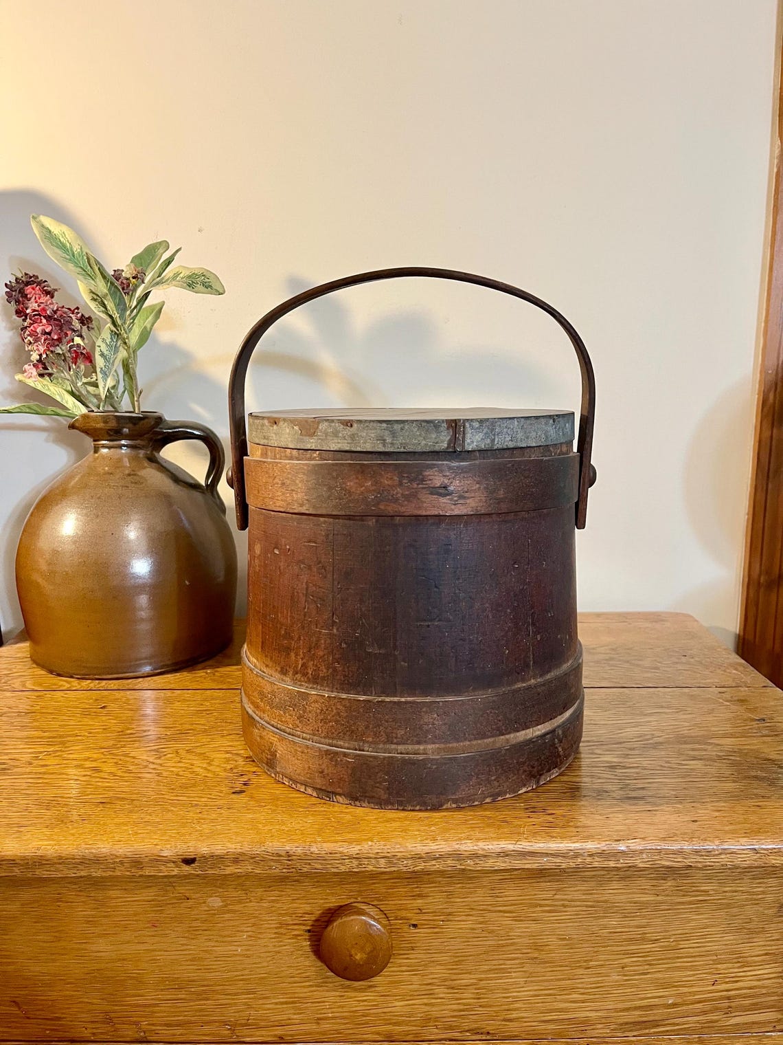 Antique Wooden Firkin With Tin Strap Lid ( 1858 ) - Etsy