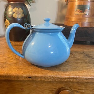 Vintage Blue Enamelware Tea Pot - Etsy