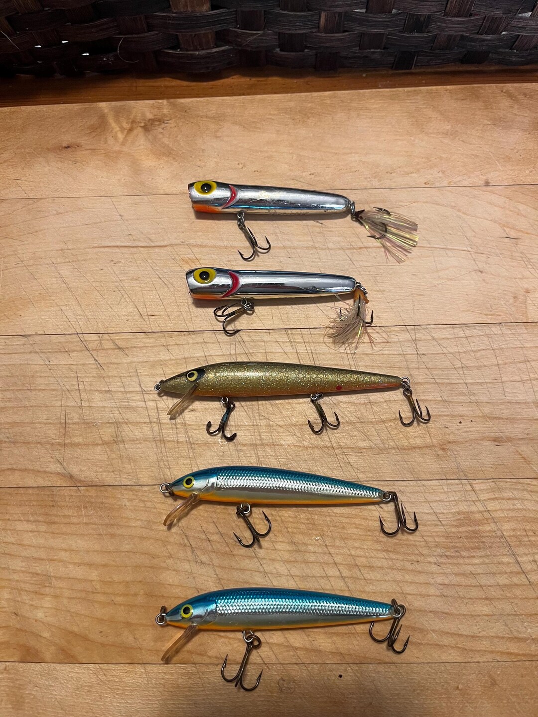Set of 5 Vintage Fishing Lures ( Rapala , Rogue , Chug Bug ) - Etsy