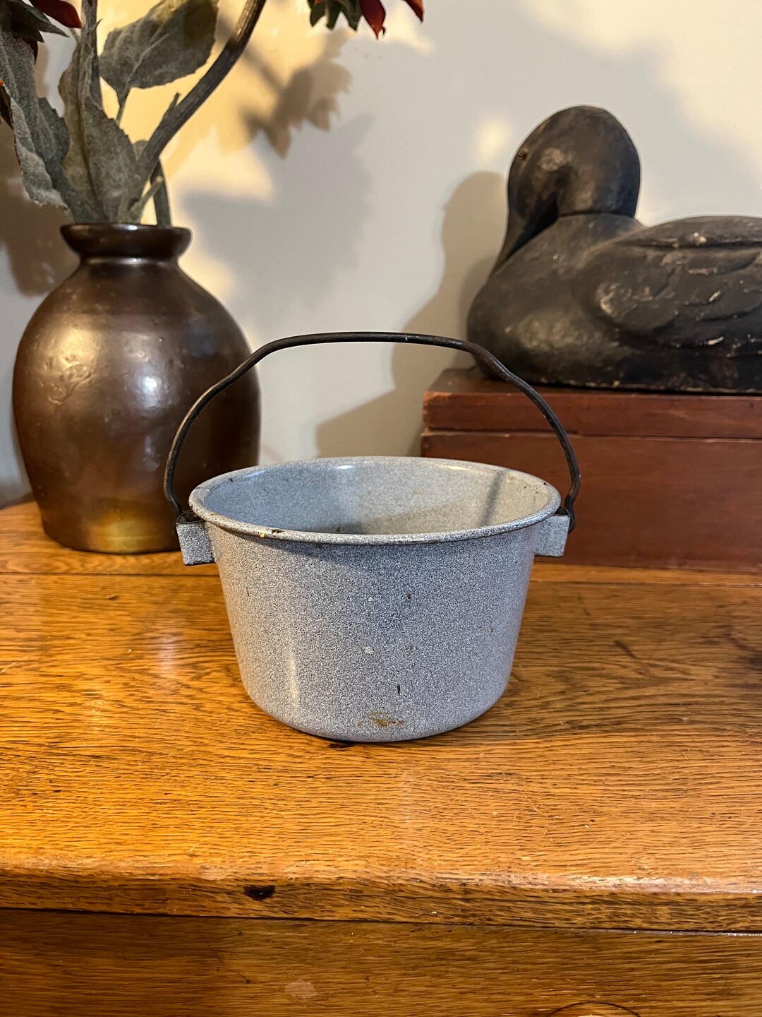 Small Antique Light Gray Graniteware Pail - Etsy