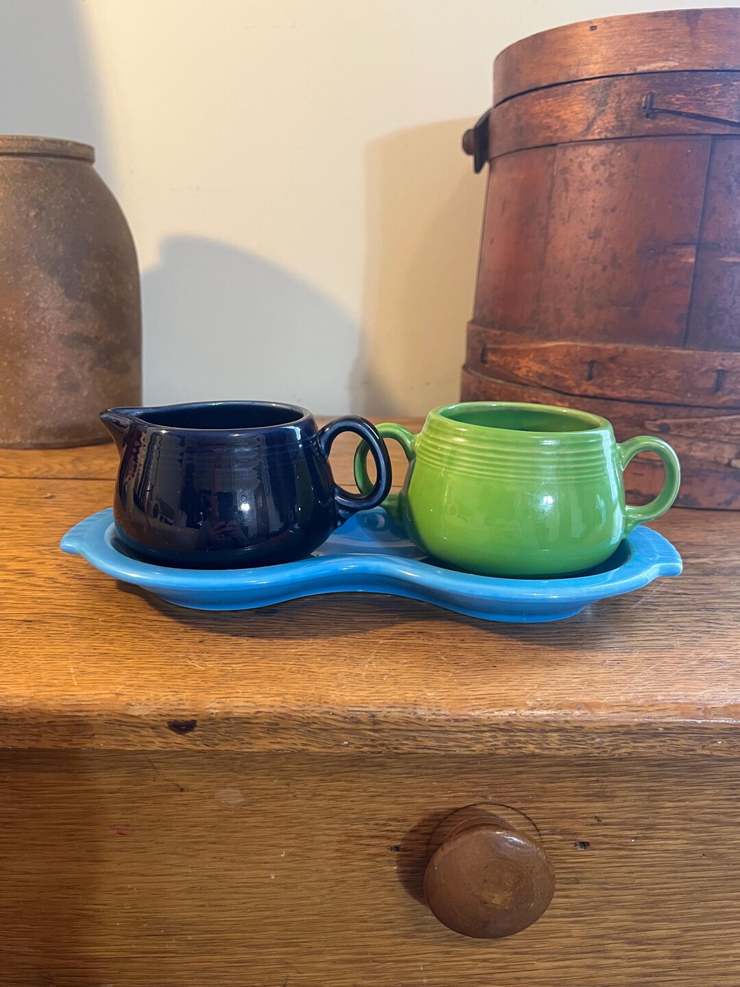 Vintage Fiestaware Sugar and Cream Set With Tray - Etsy