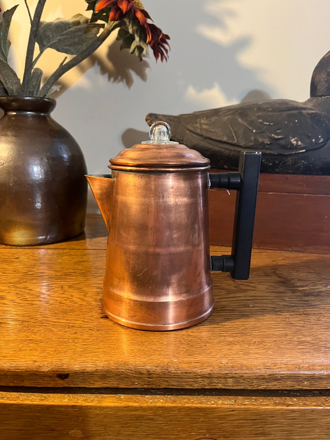Small Antique Copper Coffee Pot With Wood Handle - Etsy