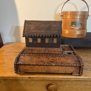 Antique Wooden Log Cabin Pen / Paper Box - Etsy
