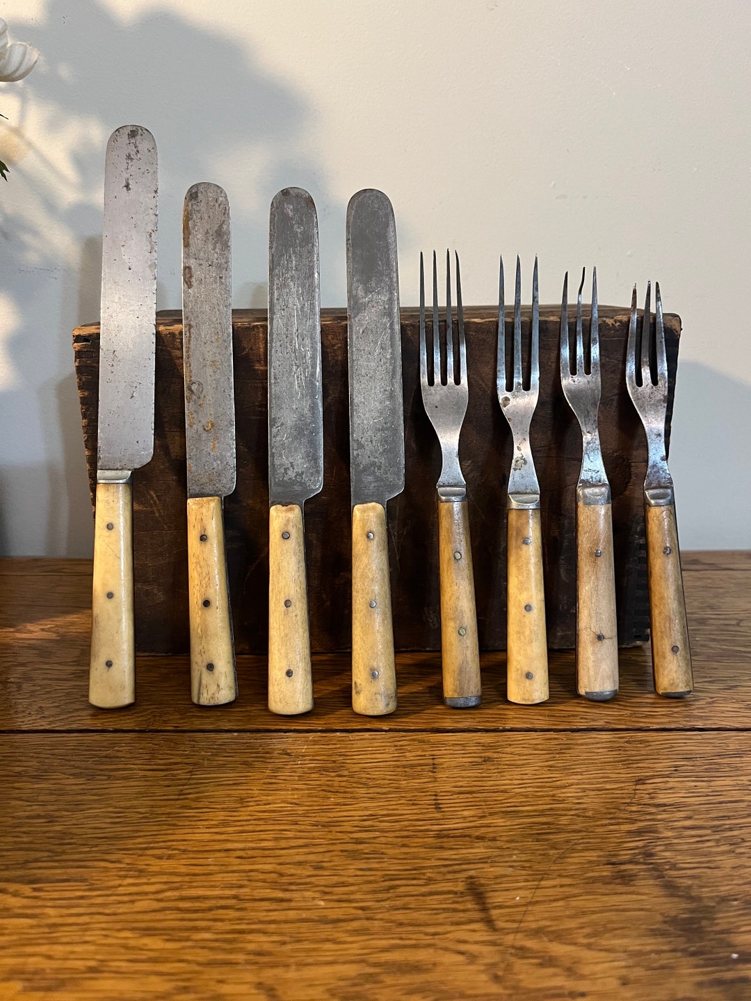 Antique Set of Bone Handled Cutlery - Etsy