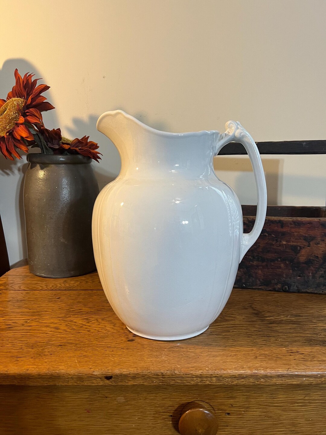 Antique Wood and Son Large Ironstone Pitcher - Etsy