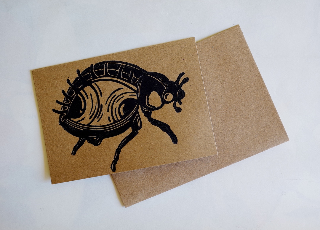 Ladybug Card Linocut Illustration - Etsy