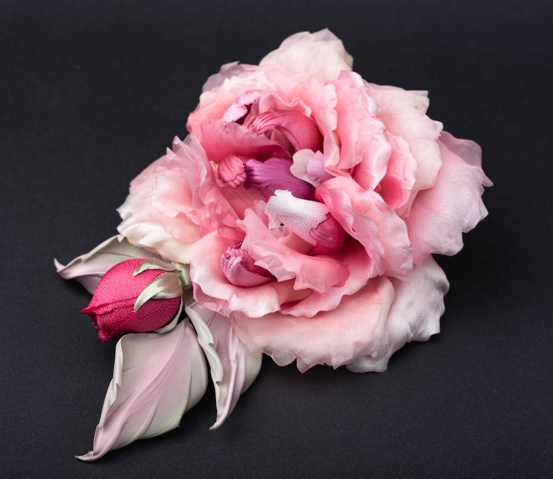 Silk Rose Brooch • Pink Flower Pin • Elegant Brooch - Etsy