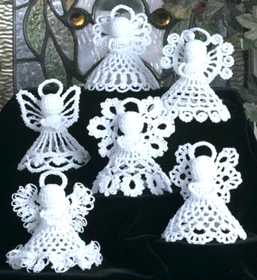 Vintage Christmas Crochet Pattern Mini Angels Angel Ornaments Tree ...
