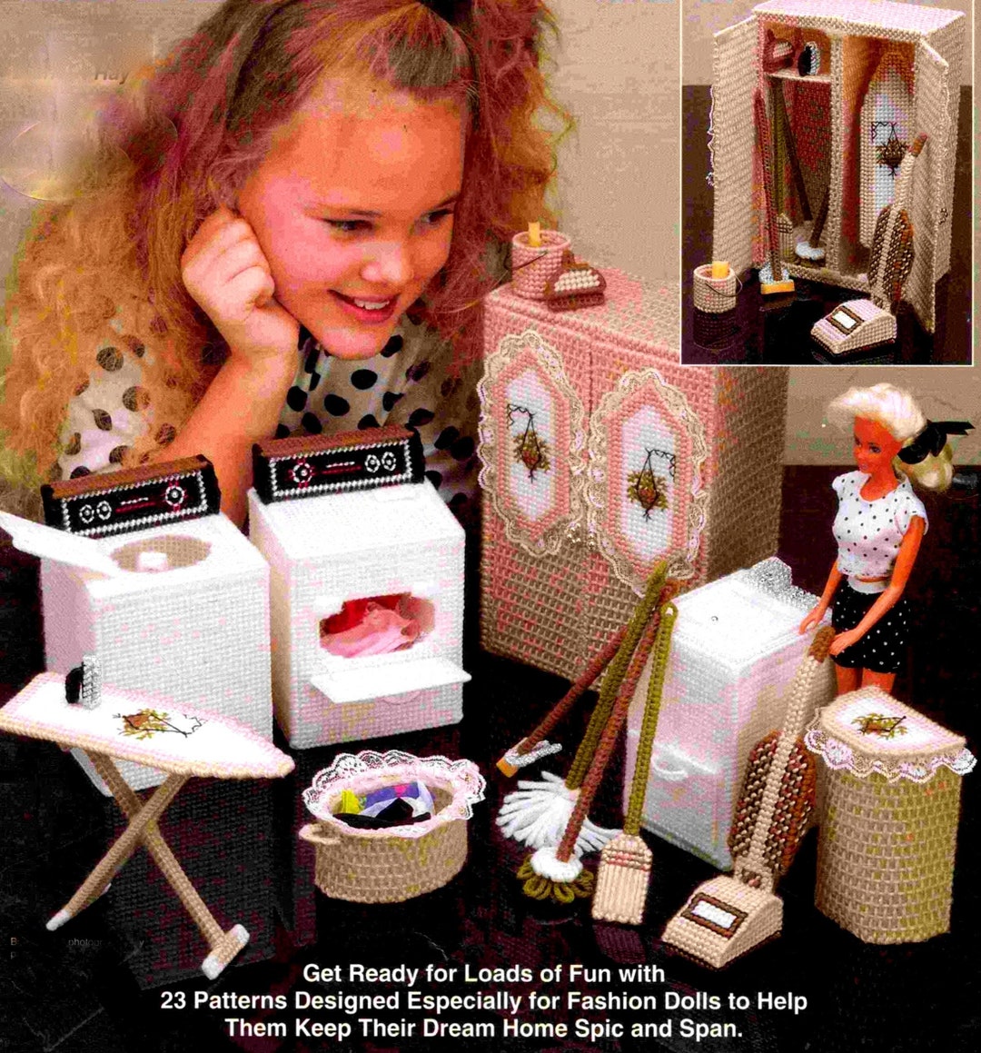 RETIREMENT SALE *** Vintage Pattern Plastic Canvas Fashion Doll Laundry ...