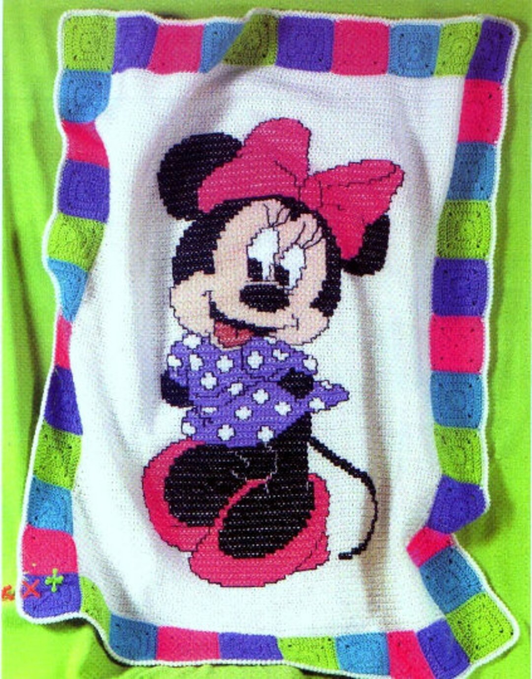 Vintage Crochet Pattern Minnie Mouse Afghan Blanket Bedspread Throw ...