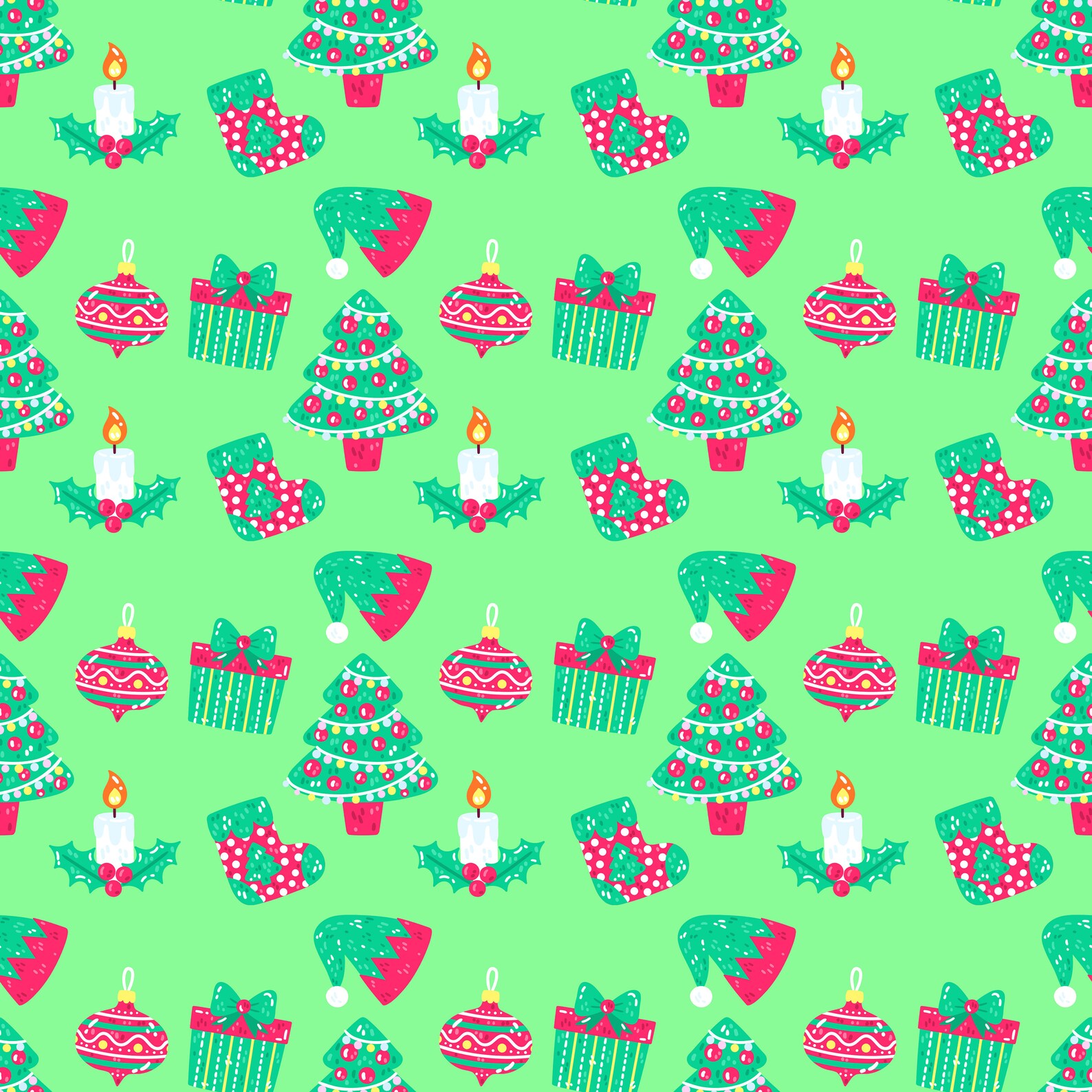 Christmas Tree, Present, Elf's Hat, and Candle Patterned-digital Paper ...