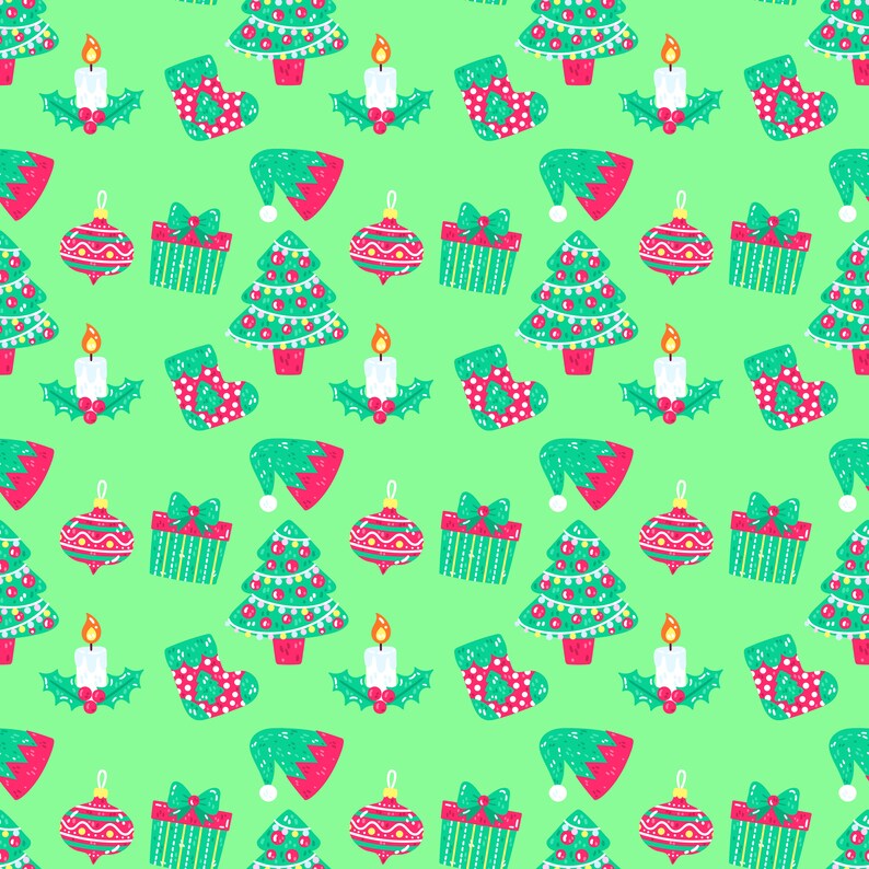 Christmas Tree, Present, Elf's Hat, and Candle Patterned-digital Paper ...