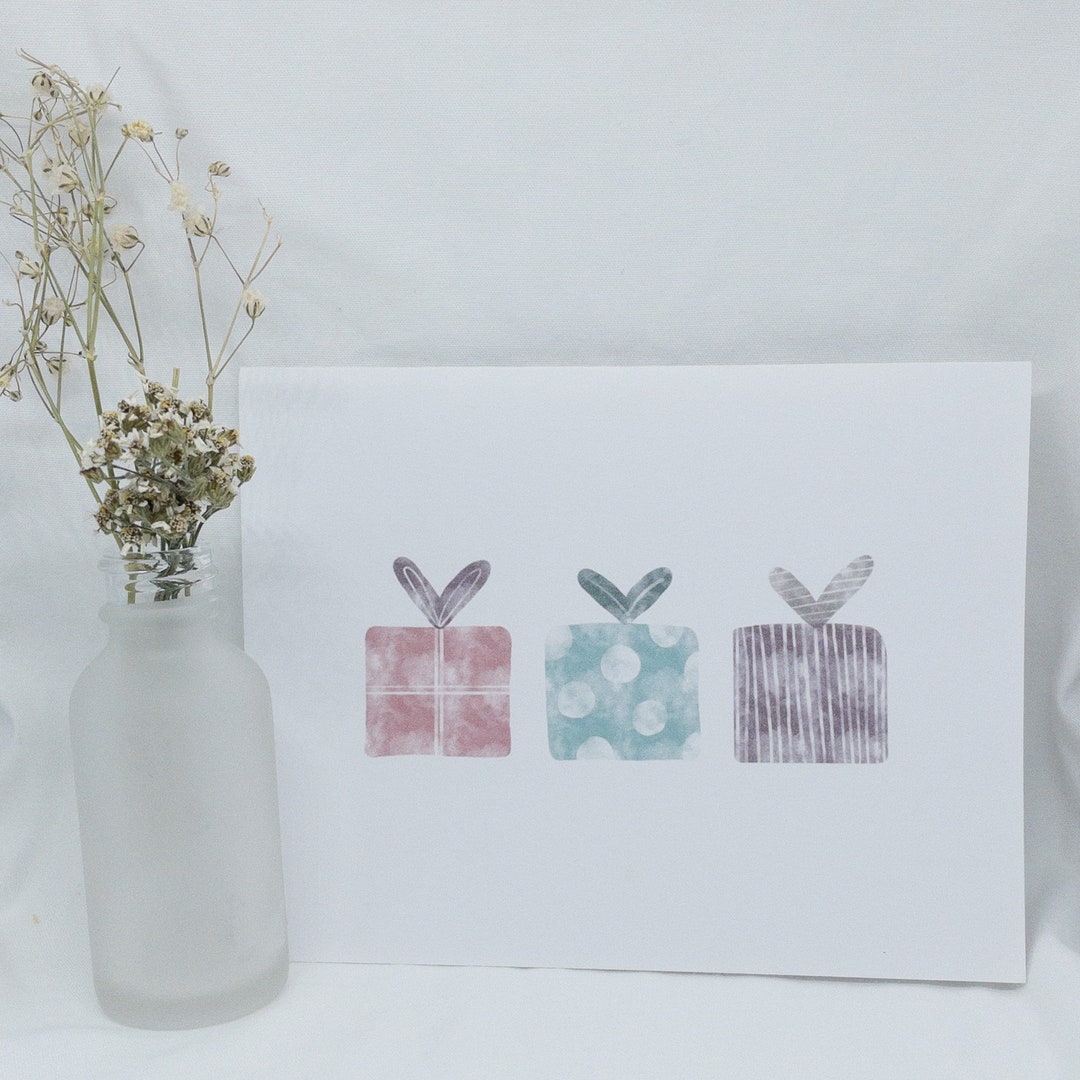 Watercolor Presents Pretty Gift Greeting Card Christmas Holiday ...