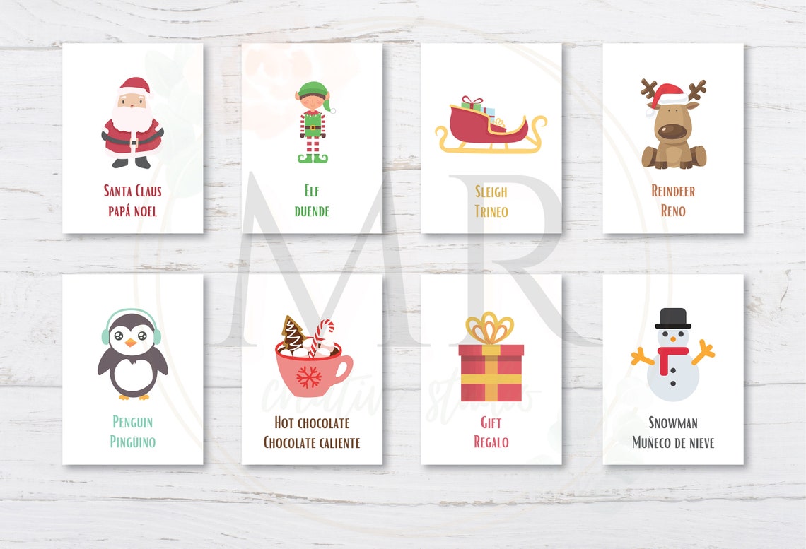 Christmas Words Printable Flashcards English and Spanish. Tarjetas De ...