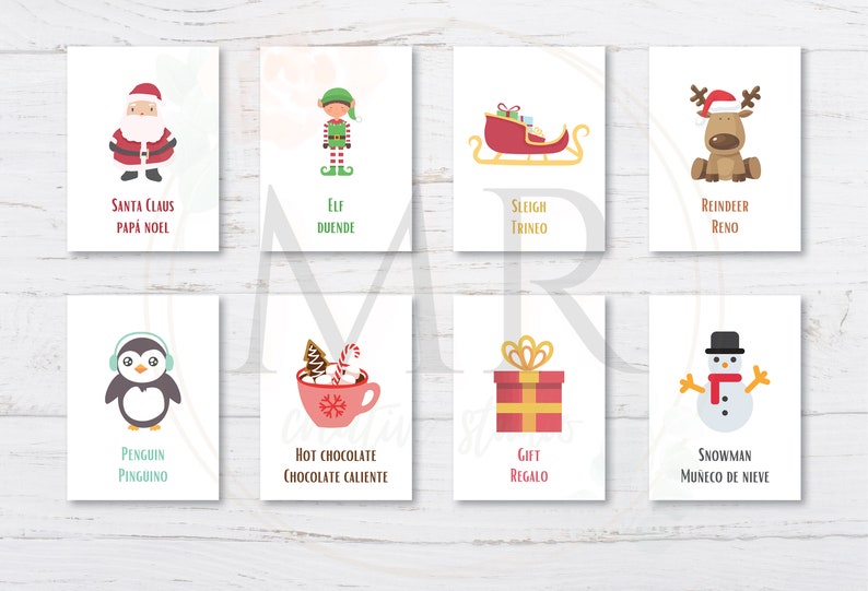 Christmas Words Printable Flashcards English and Spanish. Tarjetas De ...