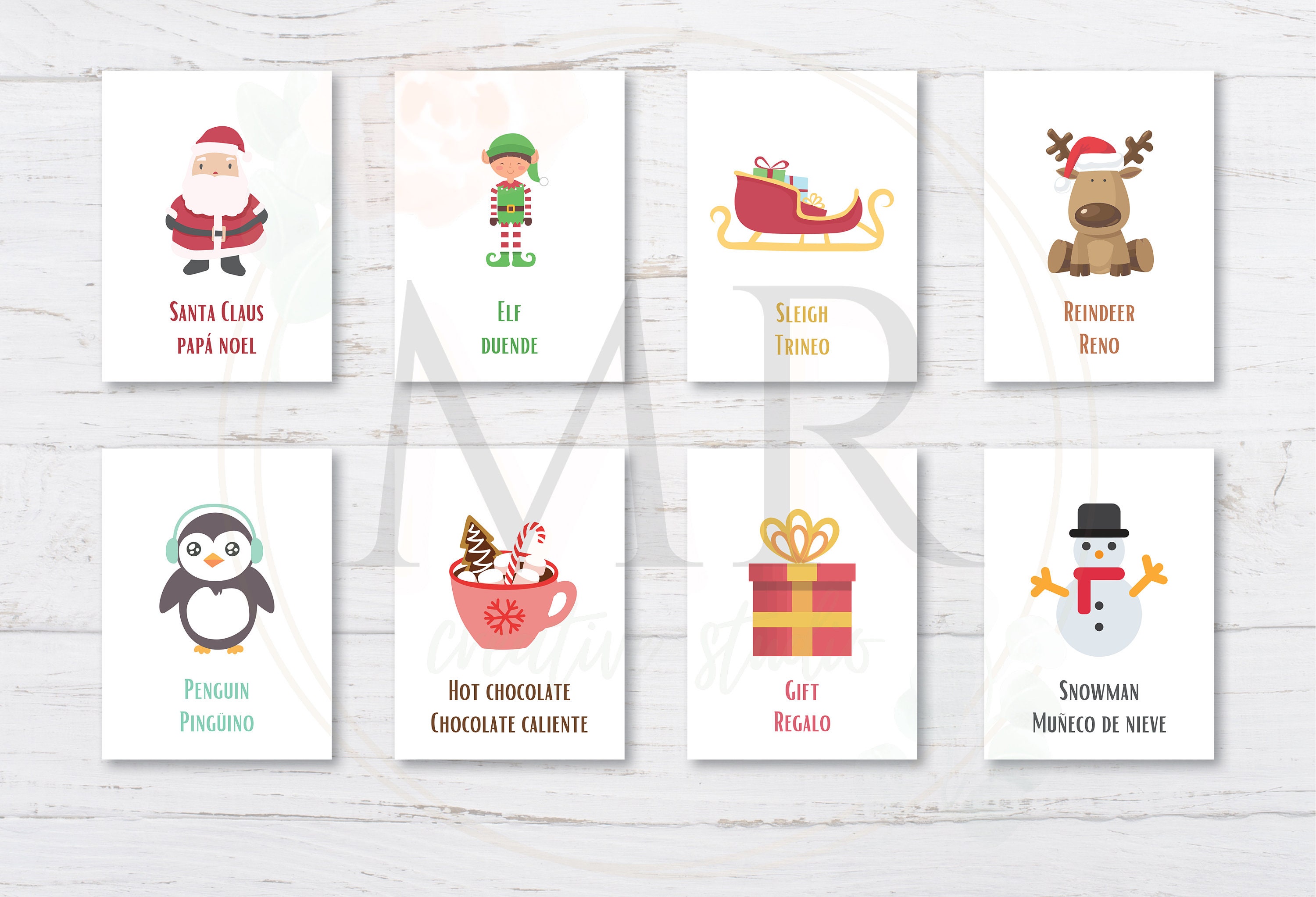 Christmas Words Printable Flashcards English and Spanish. Tarjetas De ...