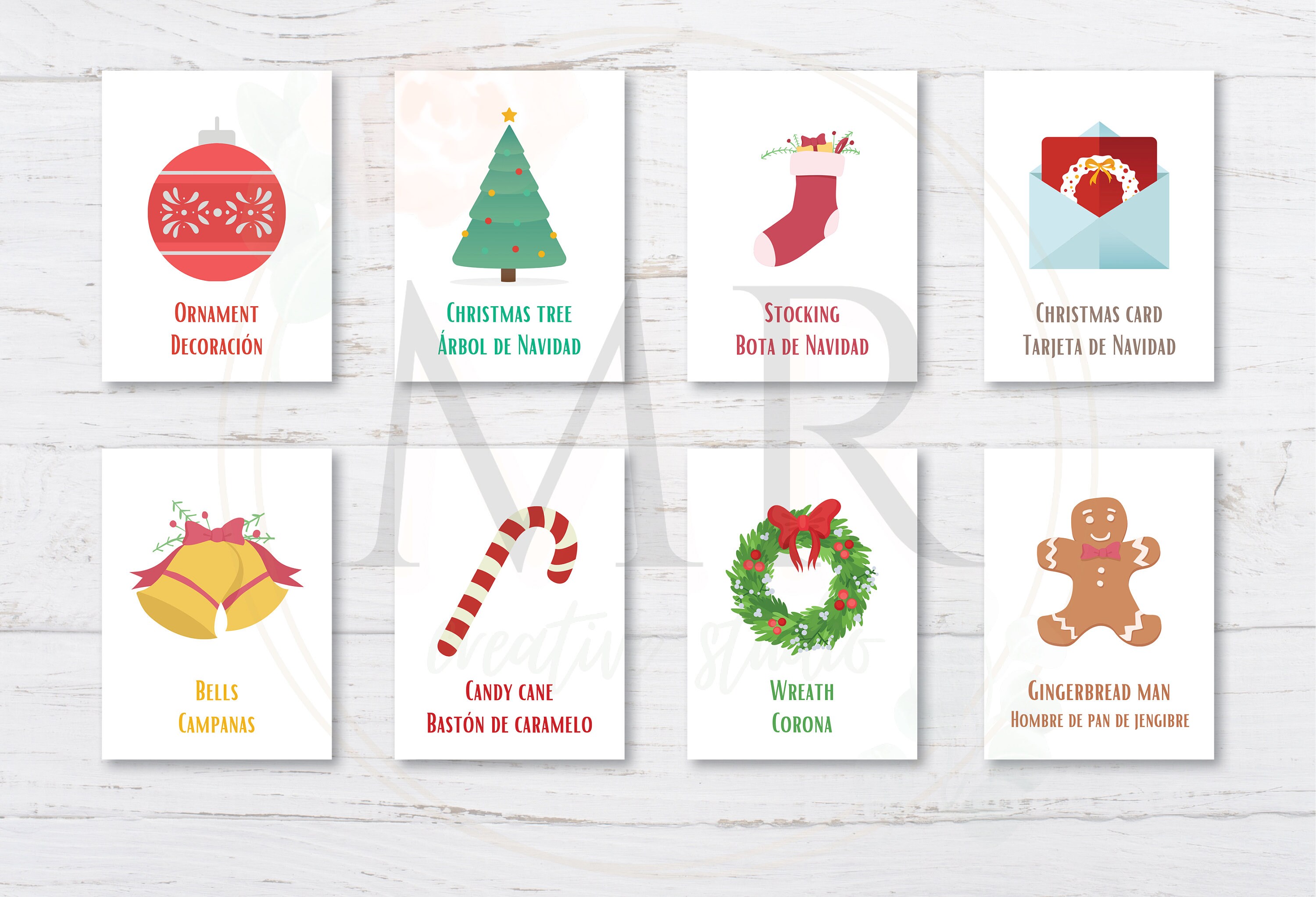 Christmas Words Printable Flashcards English and Spanish. Tarjetas De ...