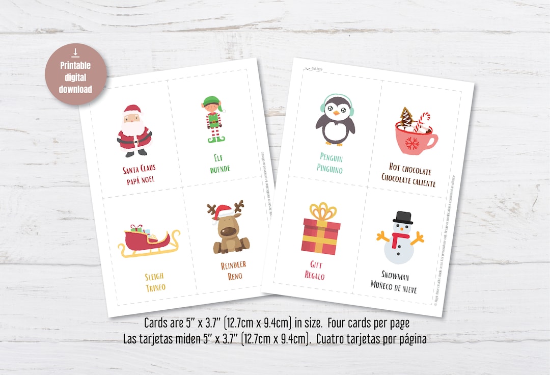 Christmas Words Printable Flashcards English and Spanish. Tarjetas De ...