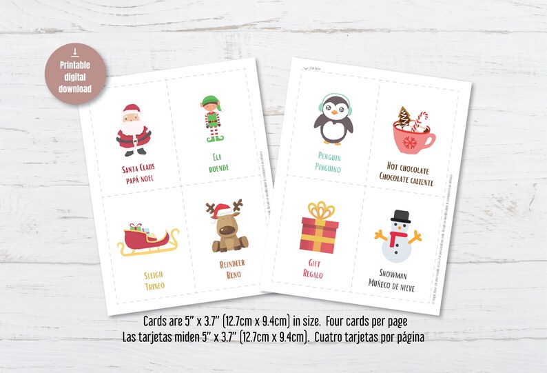 Christmas Words Printable Flashcards English and Spanish. Tarjetas De ...