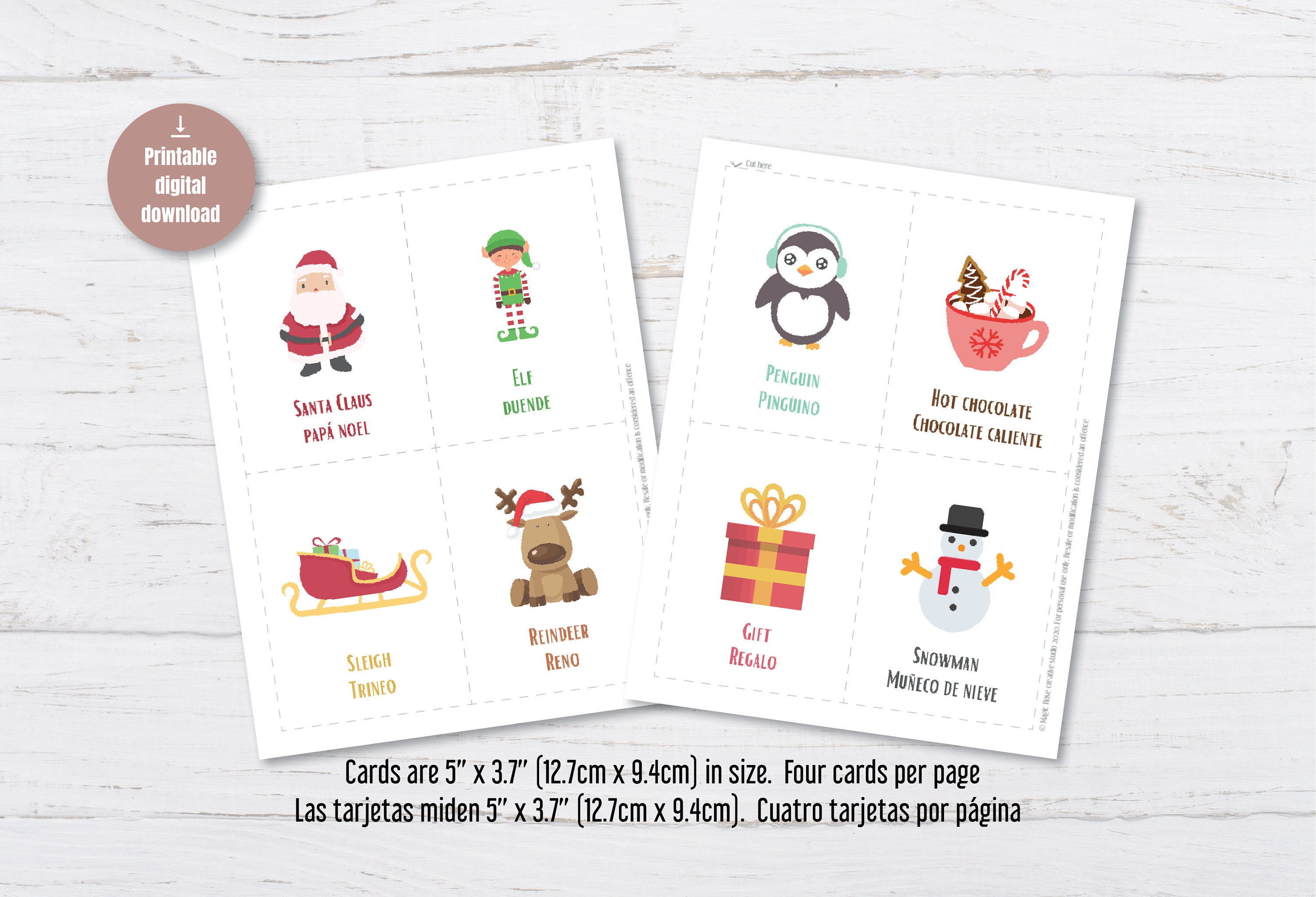 Christmas Words Printable Flashcards English and Spanish. Tarjetas De ...