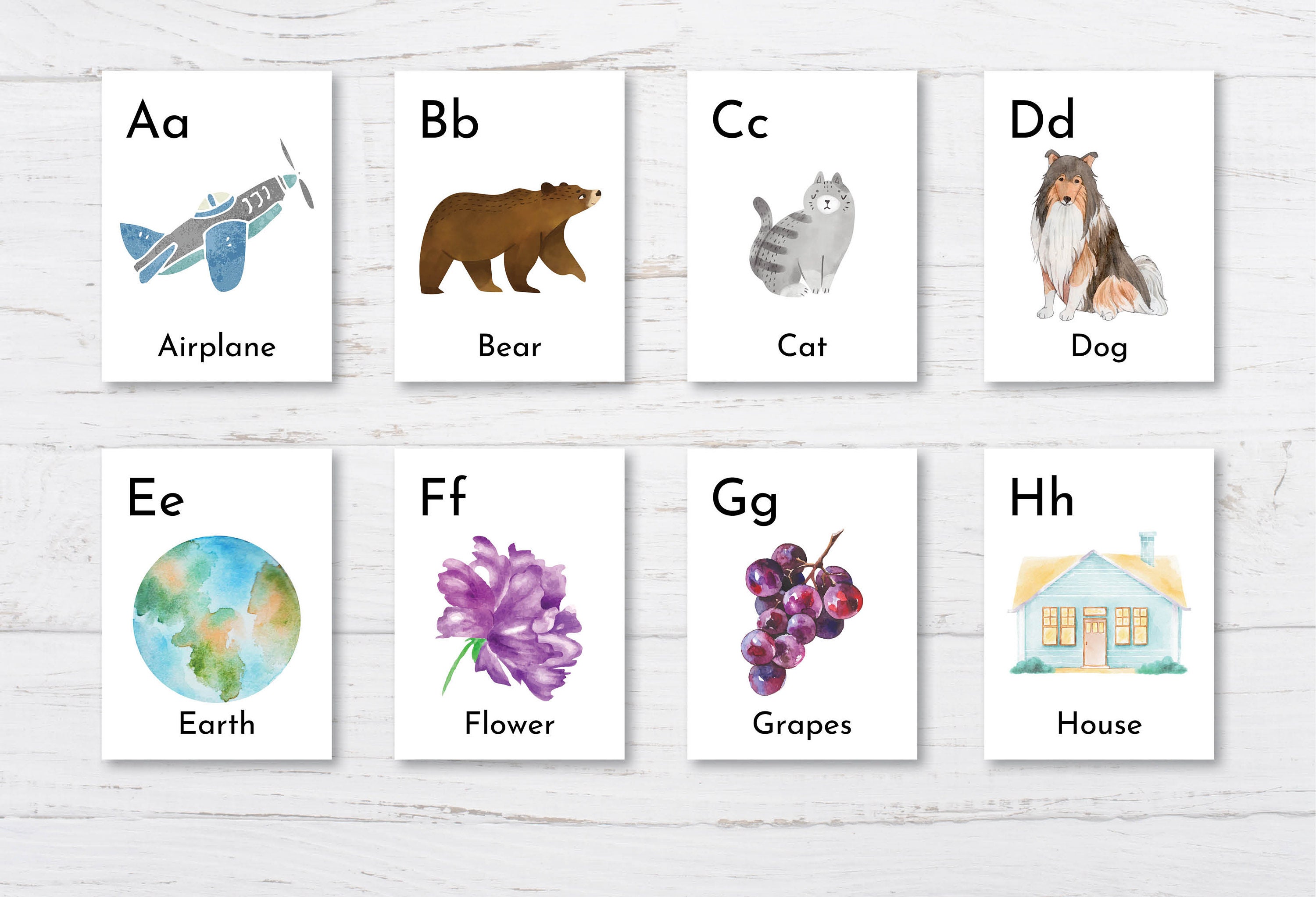 ABC Flashcards Minimalistic, Watercolor. Toddler Learning, Nursery ...