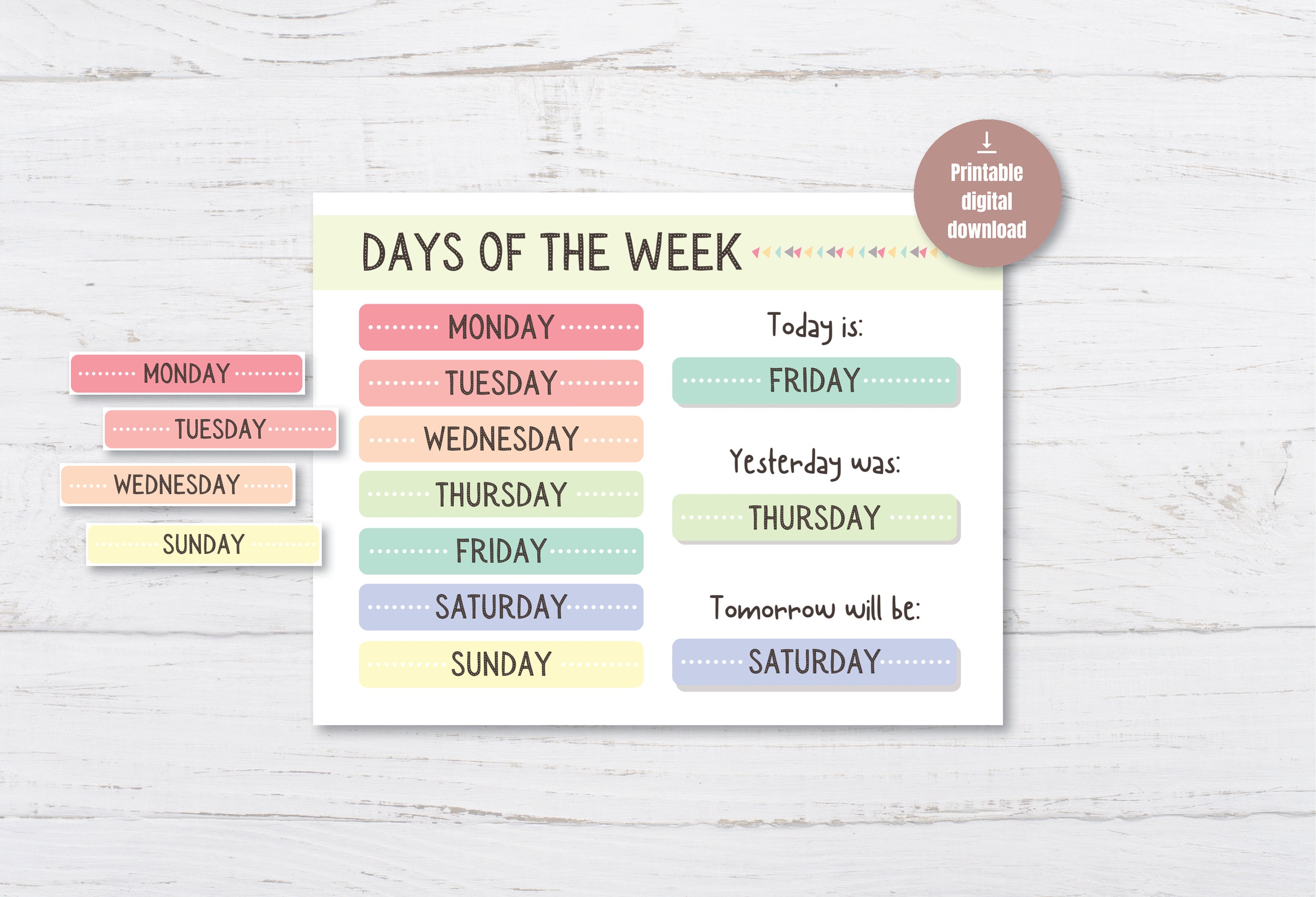 Printable Days of the Week, Learning Velcro Busy Books Page Montessori ...