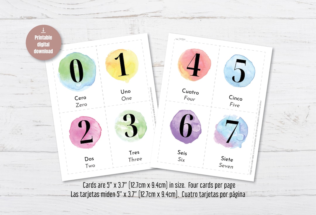 Numbers Printable Flashcards English and Spanish, Just Numbers ...