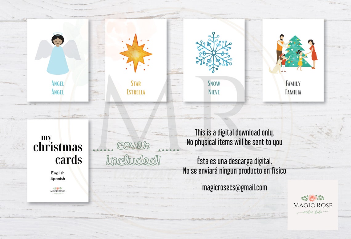 Christmas Words Printable Flashcards English and Spanish. Tarjetas De ...