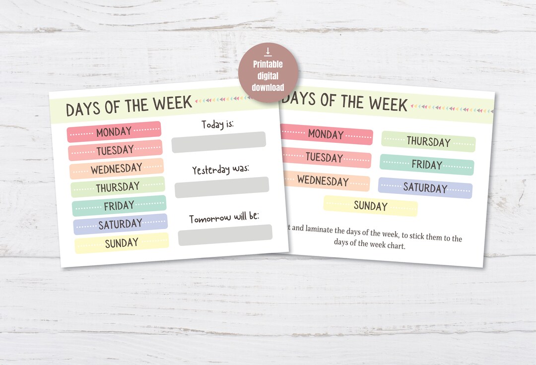Printable Days of the Week, Learning Velcro Busy Books Page Montessori ...